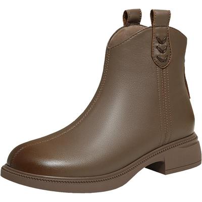 百思图2025冬季商场新款美拉德羊皮短靴时尚通勤女马丁靴G7359DD5