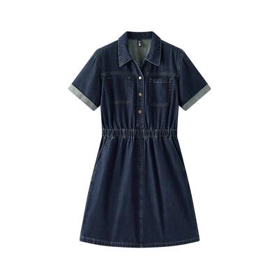 森马收腰翻领工装风牛仔连衣裙女