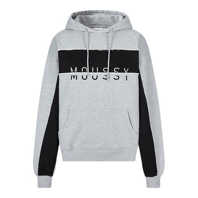 MOUSSY 春季美式休闲分割拼接LOGO连帽卫衣028HAZ90-1381