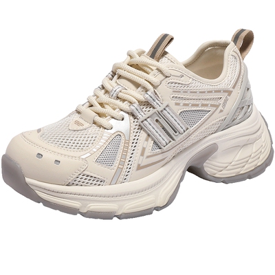 张凌赫同款百丽网面透气蓝鲸灰色老爹鞋女厚底高帮运动鞋D5A1DBM5