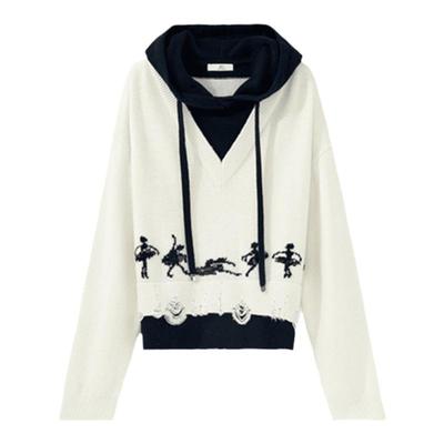 【商场同款】HPLY荷比俪冬季新款女假两件V领连帽撞色毛衫