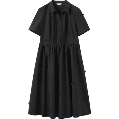 播商场同款蝴蝶结收腰连衣裙女秋新款翻领气质小白裙BDS3LD4674