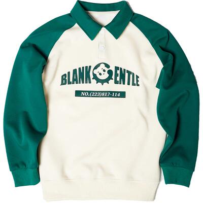 BlankGentle24秋冬孔雀绿翻领插肩袖卫衣大码男生透气休闲宽松