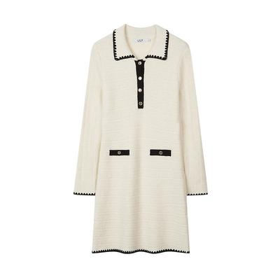 LILY针织小香风翻领修身连衣裙