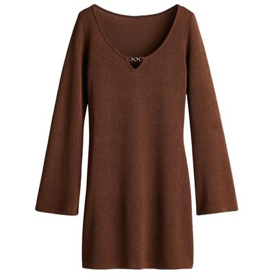 HM女装连衣裙冬季时尚喇叭裙摆针织连身裙1273542