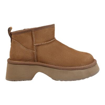 UDV2024冬季新品真皮反绒牛皮时尚雪地靴厚底休闲女鞋人鱼短靴子