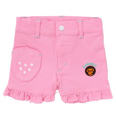 BAPE童装春夏卡通BABY MILO字母草莓刺绣花边短裤353008K