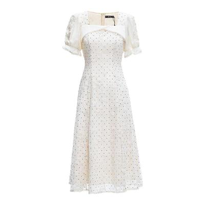 方领蕾丝波点连衣裙显瘦裙子女士