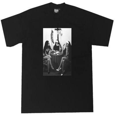 bboy宽松街头old school重磅hiphop修女印花美式小领口短袖T恤