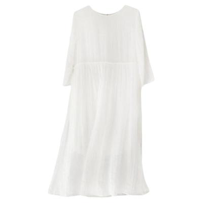 文艺气质A字裙苎麻纯色系带新款