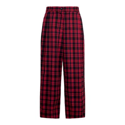 ECHOADE中低腰双褶红格纹阔腿裤