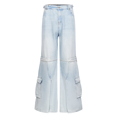 双裤口视觉浅色牛仔长裤