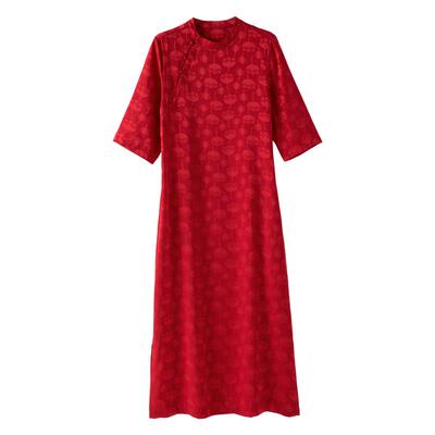 晚白红色提花送考旗袍敬酒服