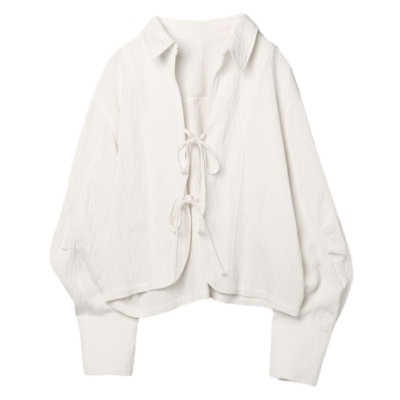 JEANASIS衬衫女2025春季时尚翻领系带纯色休闲日系外套109055