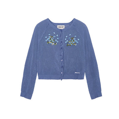 钉珠花针织开衫毛边打褶针织半裙