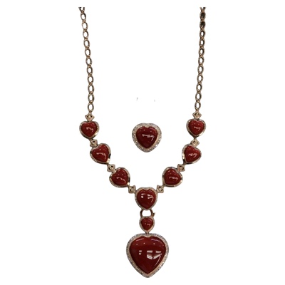 ENIMOL珊瑚项链戒指套装18K镶钻