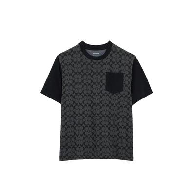 COACH/蔻驰官方 男士Logo印花拼色时尚休闲圆领短袖T恤CO789