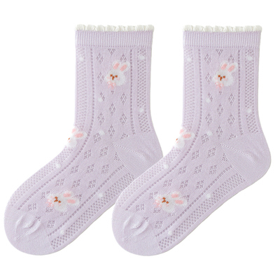 女童袜子夏季薄款纯棉无骨中筒儿童女孩春夏天公主花边透气网眼袜