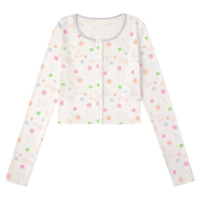 PSO Brand女装两件套小狗圆领短款长袖t恤女吊带背心修身上衣开衫