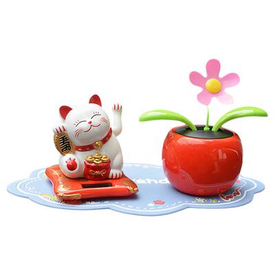 网红新款招财猫车载摆件车上车内饰品汽车装饰摆件自动招手太阳花