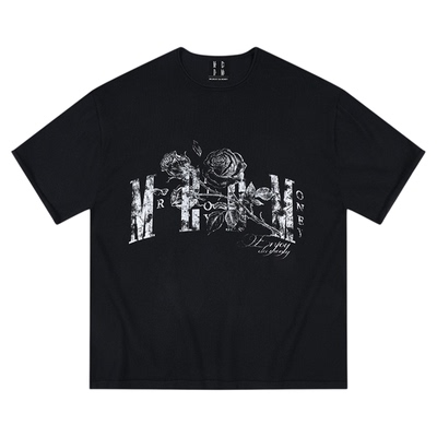 MEDM玫瑰针织休闲圆领短袖T恤