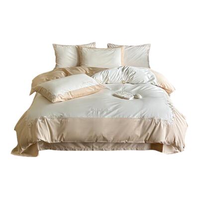 100支全棉新疆长绒棉欧式浪漫美式轻奢纯棉刺绣拼色四件套LY6118C