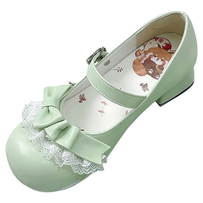 现货榛果小熊原创小雪芙中跟可爱lo鞋圆头粗跟蕾丝学生百搭小皮鞋