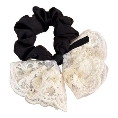 甜美蝴蝶结千金发圈蕾丝双层温柔韩版皮筋时尚刺绣复古发绳气质
