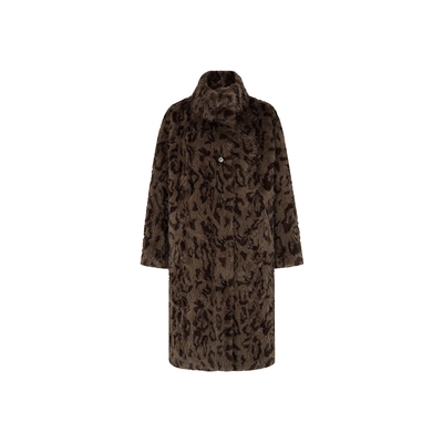 CONCISE-WHITE简白2025秋冬新品立领豹纹长外套 加奈那明星同款