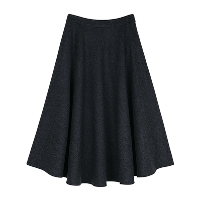 立体伞摆人字纹羊毛半身裙