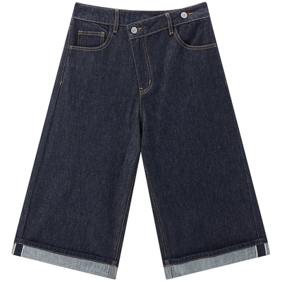 【商场同款】乐町原色牛仔六分裤宽松翻边直筒中短裤女C2HBF3349