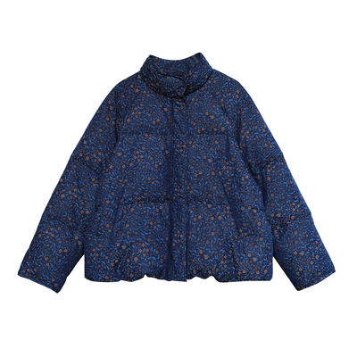 不蔓不枝【霁蓝】新中式95白鸭绒羽绒衣面包服短款纯棉印花冬季