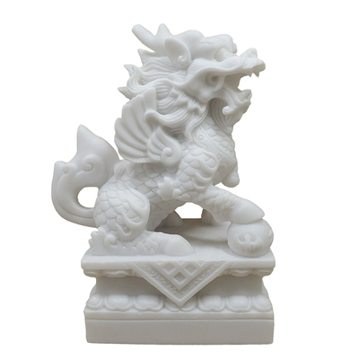 石雕麒麟摆件一对火焰精雕麒麟踩八卦家居卧室带子麒麟小号工艺品
