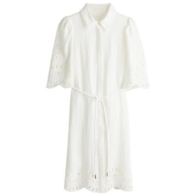 HM女装连衣裙春季清新翻领镂空刺绣衬衫式连身裙1272813