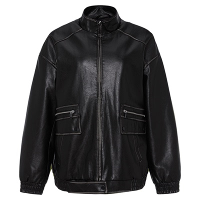 MOUSSY 春季新品街头风立领拉链皮衣夹克外套女028IAA30-1021