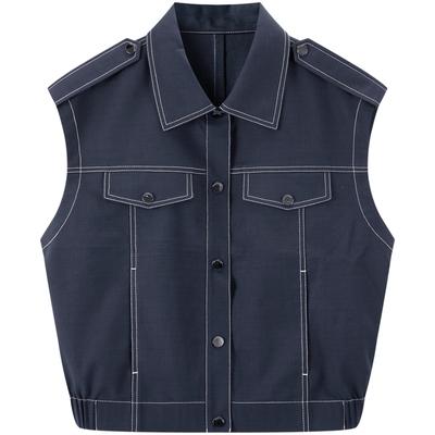 【商场同款】太平鸟26夏新款亚麻马夹套装合体外套女A1BGG2216