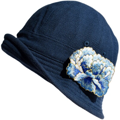 手工刺绣花朵盆帽遮阳帽女渔夫帽