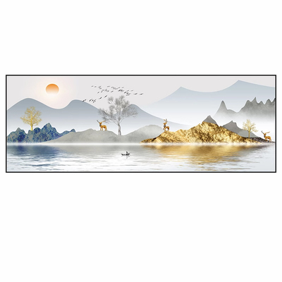 山水画客厅装饰画背景墙晶瓷镶钻