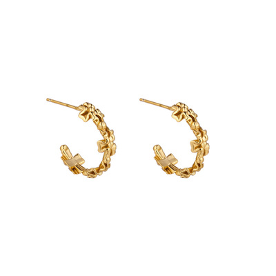 十字褶C型哑银哑金耳钉