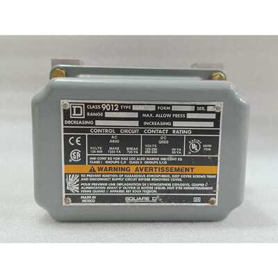 Square D 9012 GAR4 SerC Pressure Switch Range 1.575 PSI Max