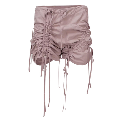 灰粉色系绳抽褶皱短裤子休闲百搭