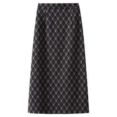 9153格子毛呢半身裙后开叉
