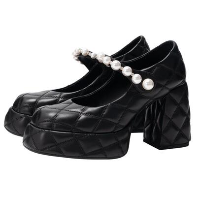 法式复古羊皮厚底粗跟玛丽珍鞋