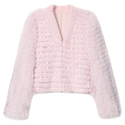 AZZHEN【千金晚宴】轻奢气质进口银狐毛拼接水貂毛皮草外套