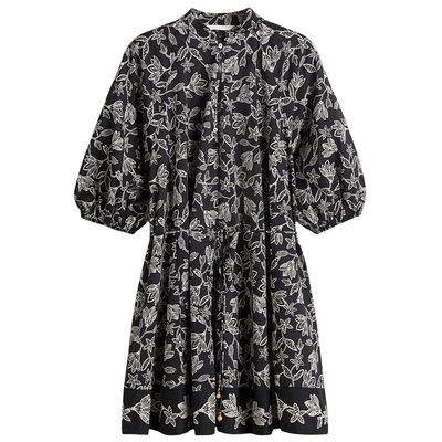 HM女装花卉连衣裙冬季潮流气质休闲系带连身裙1293979