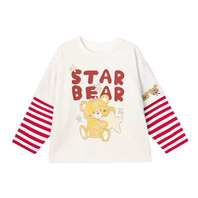 小O宝男童春季假两件拼接长袖T恤