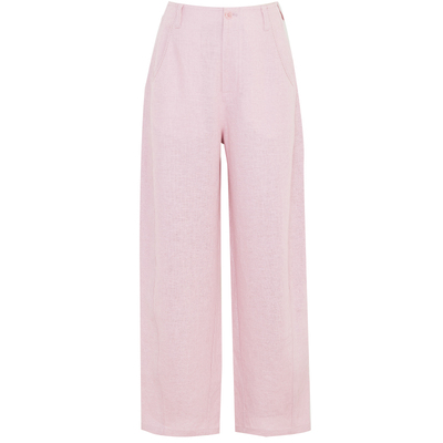 夏莫卡重工绣花100%亚麻弯月裤