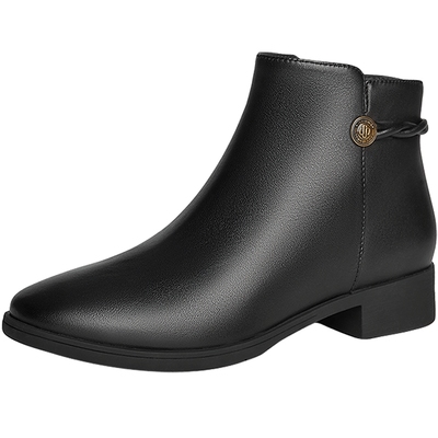 森达时装靴超软羊皮增高尖头厚底