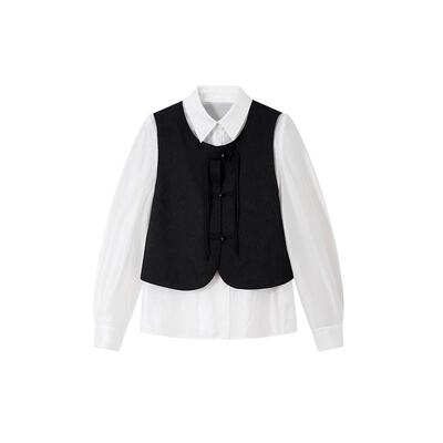 【新中式少女】PIT莱赛尔天丝2件套衬衫马甲女半身裙秋季装新款