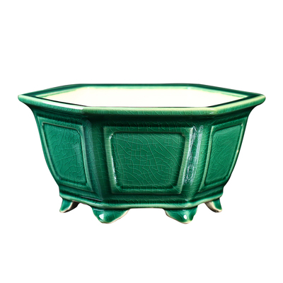 紫砂冰裂釉六方兰花盆中国风